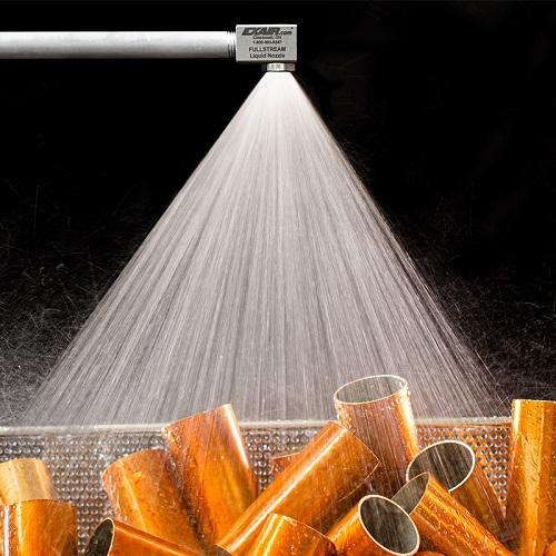 Exair’s 1/4 NPT FullStream liquid nozzle provides cooling, washing, rinsing