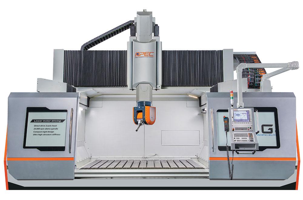 Megatel's APEC G30/20 gantry machining centre cuts in 5 axes