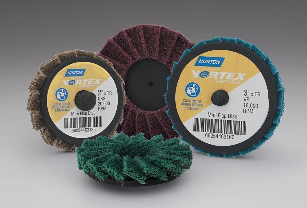 Mini flap discs deburr, blend, and finish hard-to-reach areas